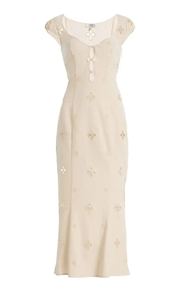 MIRROR PALAIS Cotton-linen Maxi Dress With Floral Cutwork - White