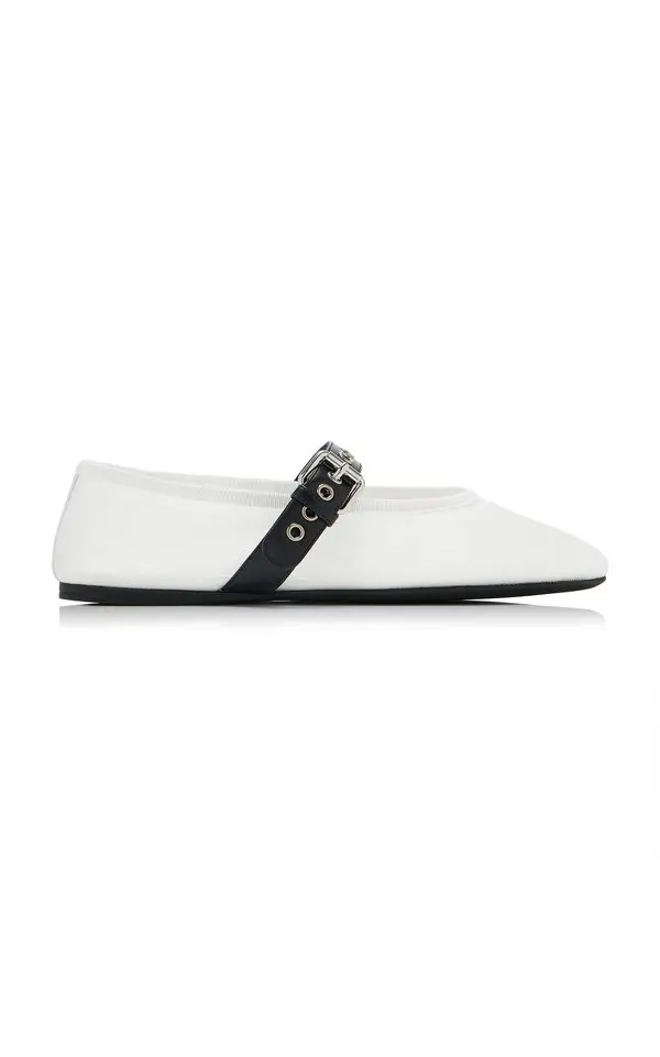 Miu Miu Mesh Ballerina Flats With Buckled Strap - White