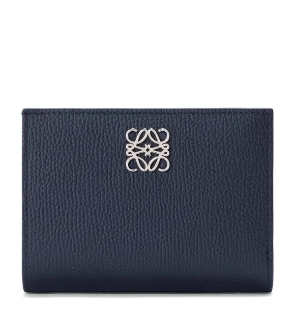 Loewe Leather Anagram Compact Wallet - Navy