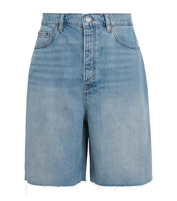 FRAME Frayed Wide-leg Denim Shorts - Blue