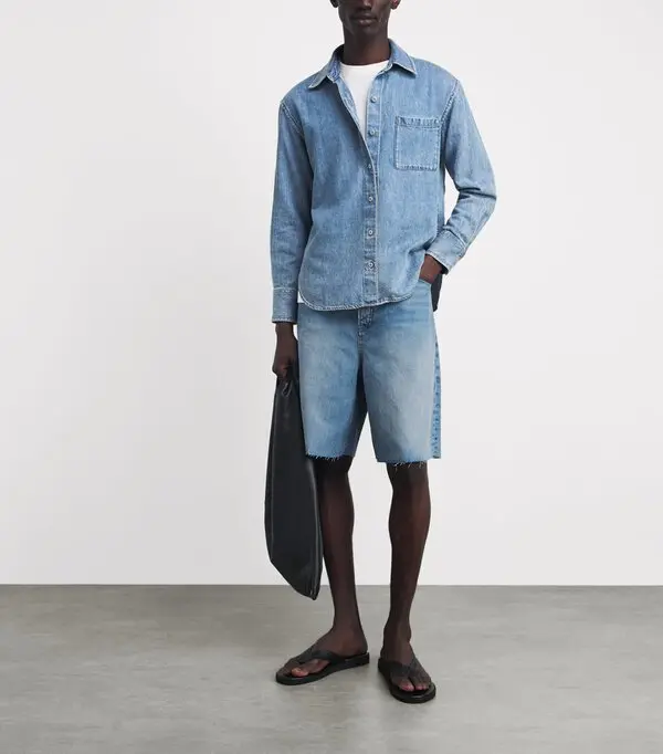 FRAME Frayed Wide-leg Denim Shorts - Blue
