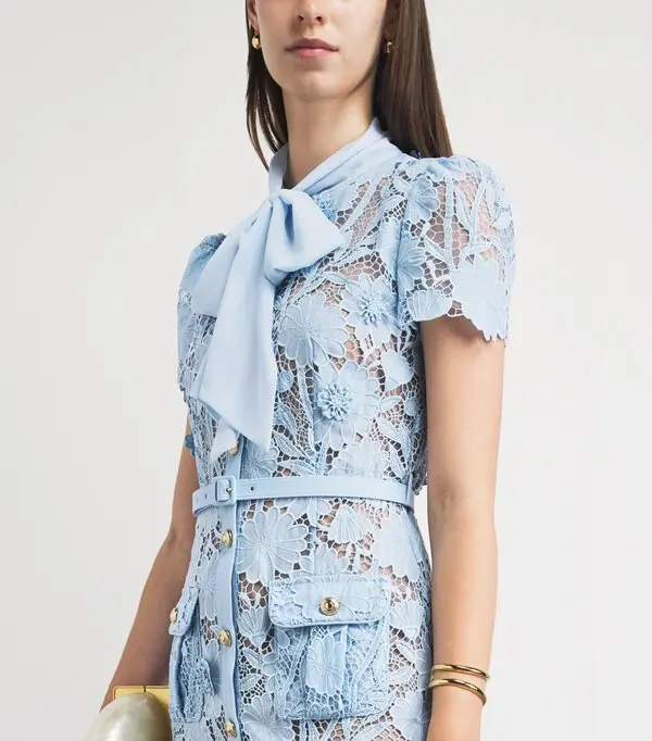 SELF-PORTRAIT Lace Tie-neck Midi Dress
