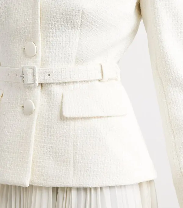 SELF-PORTRAIT Bouclé Midi Dress With Pleated Skirt And Lace Trim