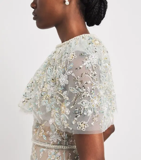 SELF-PORTRAIT Crystal Embellished Cape Maxi Dress
