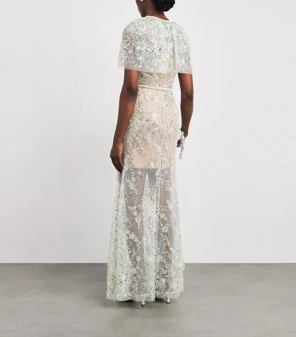 SELF-PORTRAIT Crystal Embellished Cape Maxi Dress