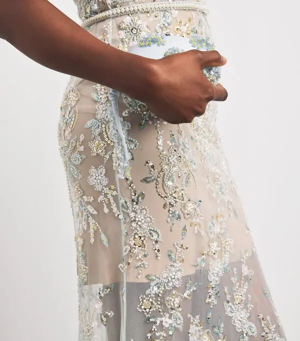 SELF-PORTRAIT Crystal Embellished Cape Maxi Dress