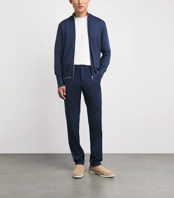 Eleventy Merino Wool Double-zip Cardigan - Navy