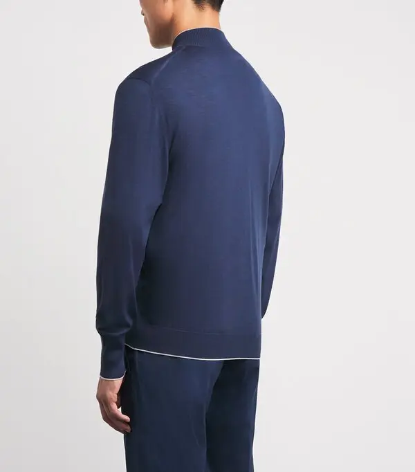 Eleventy Merino Wool Double-zip Cardigan - Navy