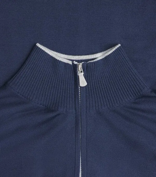 Eleventy Merino Wool Double-zip Cardigan - Navy