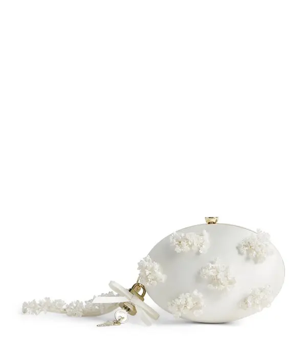 SELF-PORTRAIT Beaded Floral Clutch Bag - Ivory