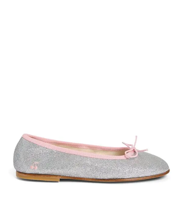 Bonpoint Leather Glittered Ballet Flats - Silver