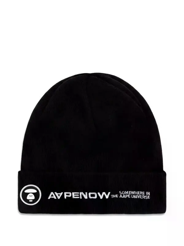 AAPE BY *A BATHING APE Logo-detail Beanie Hat - Black