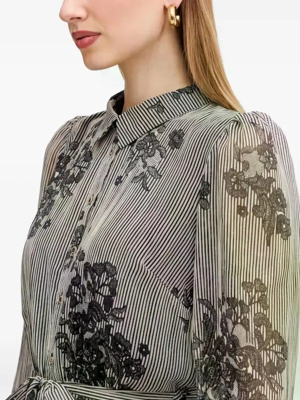 MORGAN Striped Floral Print Button-front Midi Dress