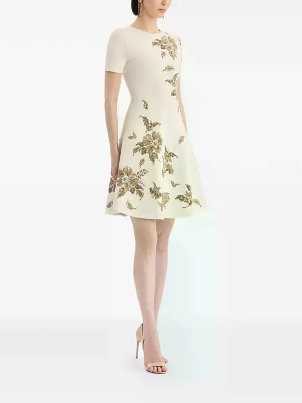 Oscar De La Renta Hibiscus Metallic Jacquard Dress - Neutrals