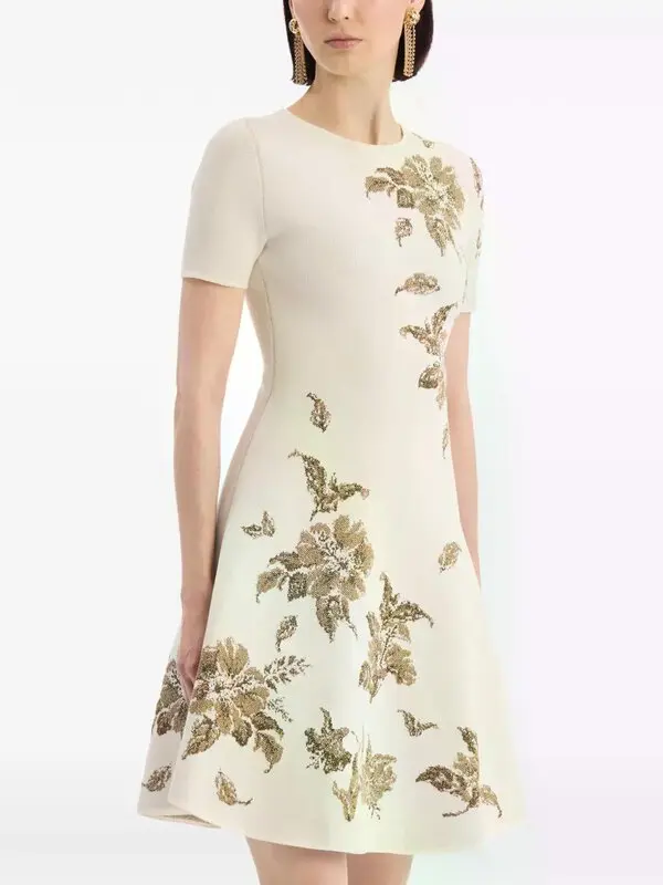 Oscar De La Renta Hibiscus Metallic Jacquard Dress - Neutrals