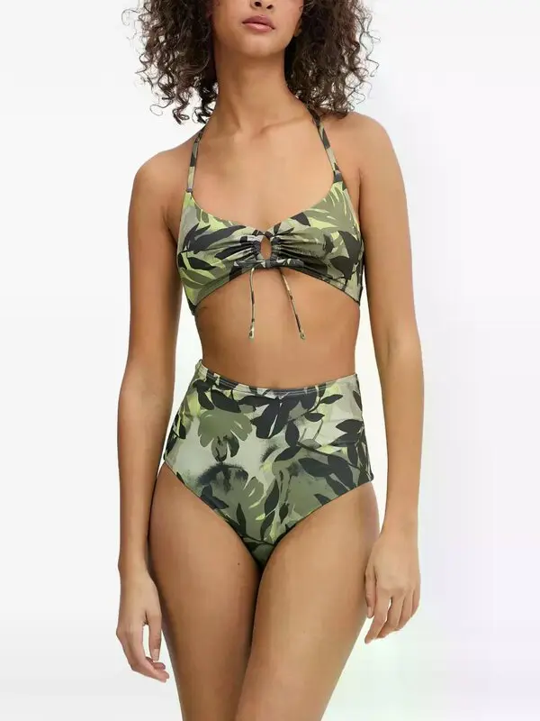 Armani Exchange High-waisted Leaf Print Bikini Bottoms And Halterneck Top