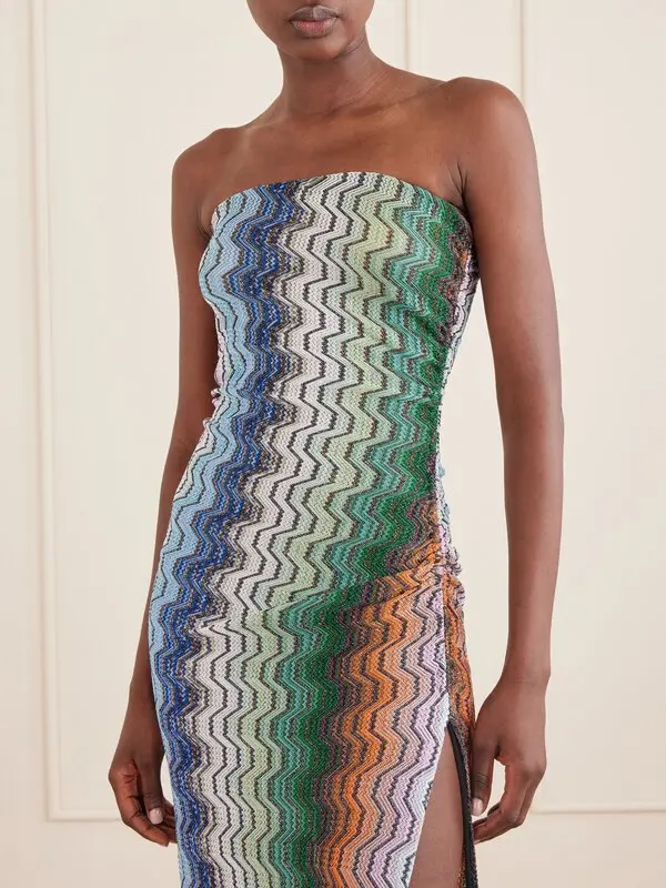 Missoni Strapless Metallic Chevron Crochet-knit Maxi Cover-up