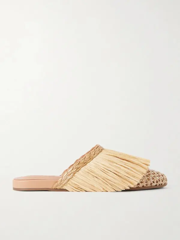 ANCIENT GREEK SANDALS Raffia Slip-on Flats With Fringe Detailing