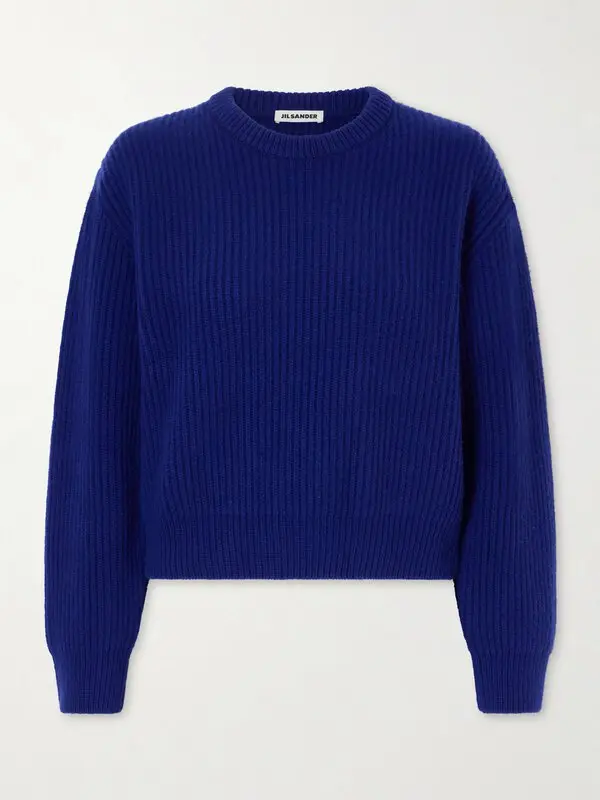 JIL SANDER Ribbed-knit Wool Sweater - Blue