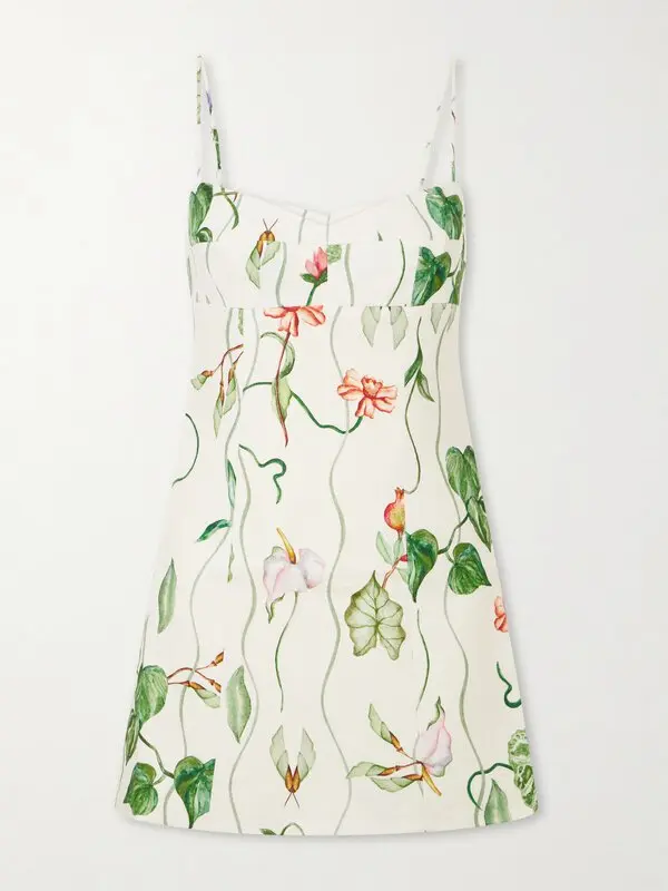Cara Cara Cherry" Printed Linen Mini Dress - Neutrals