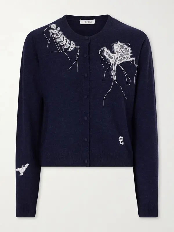 Erdem Embroidered Wool-blend Cardigan - Blue