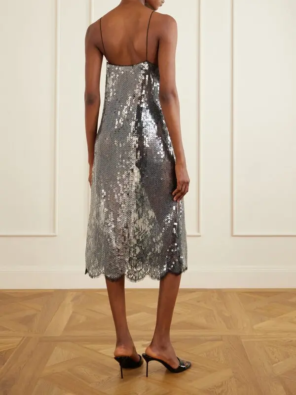Veronica De Piante Aya Lace-trimmed Sequin Midi Dress