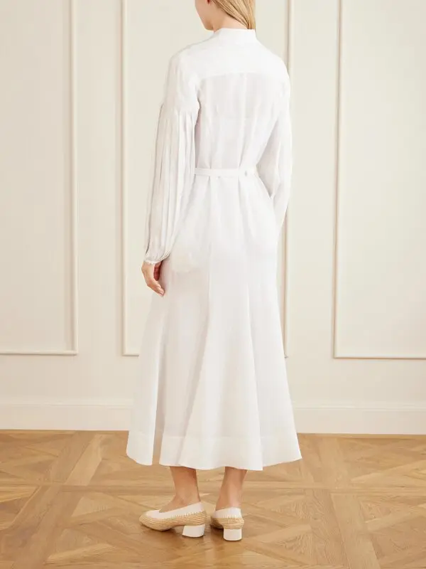 Gabriela Hearst Lydia Belted Linen Midi Dress - White