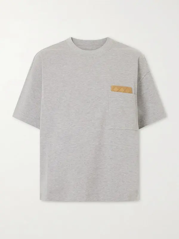 Bottega Veneta Intrecciato Suede-trimmed Organic Cotton-jersey T-shirt - Gray