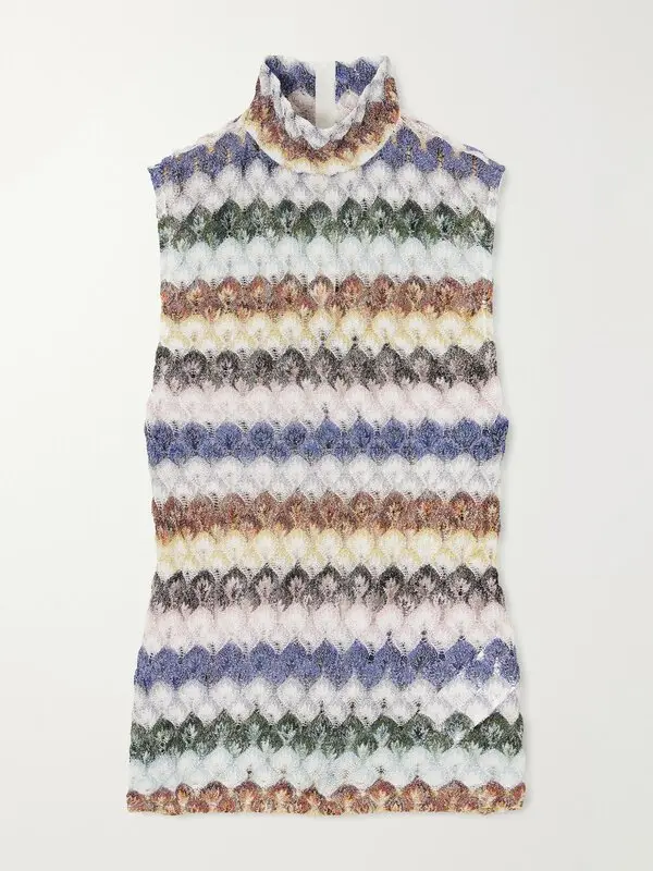 Missoni Striped Metallic Crochet-knit Tank - Orange