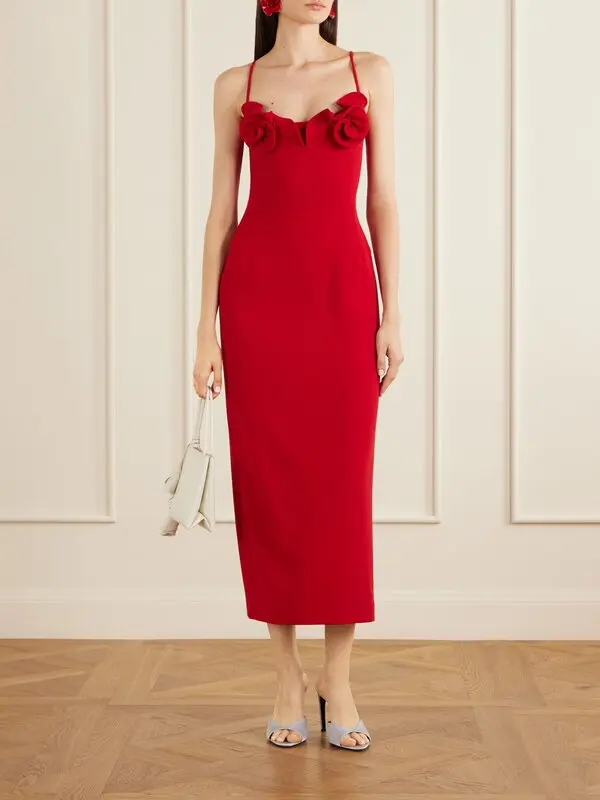 Magda Butrym Floral Appliquéd Wool-blend Crepe Midi Dress