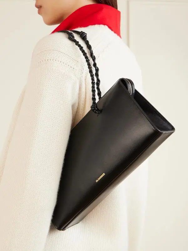 JIL SANDER Tangle Tent Leather Shoulder Bag - Black