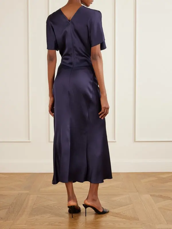 Victoria Beckham Bela Gathered Satin Midi Dress - Blue