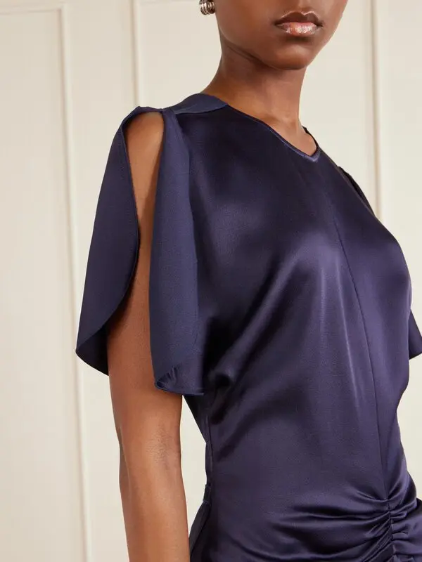 Victoria Beckham Bela Gathered Satin Midi Dress - Blue