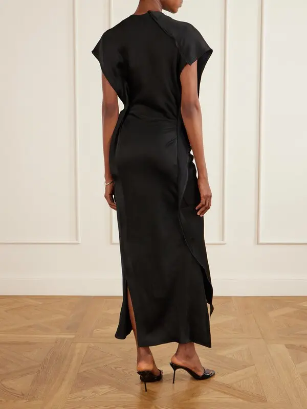 Victoria Beckham Gathered Satin Midi Dress - Black