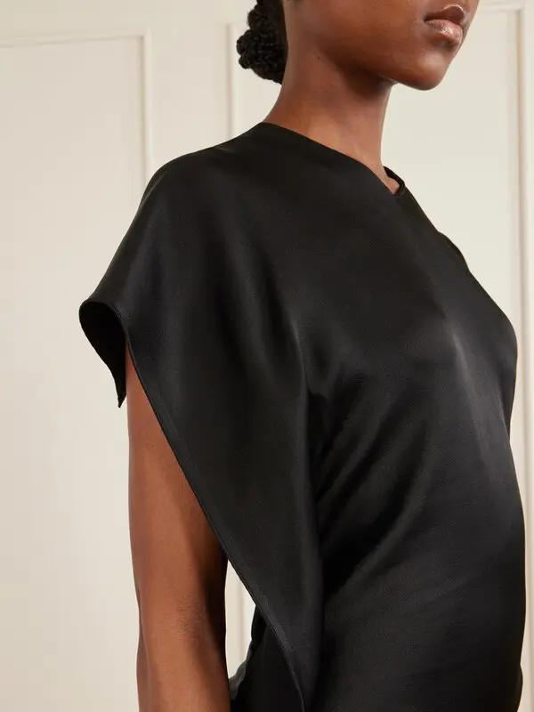 Victoria Beckham Gathered Satin Midi Dress - Black