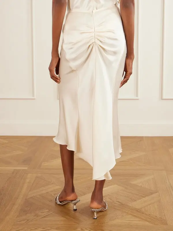 Victoria Beckham Bela Ruched Satin Midi Skirt