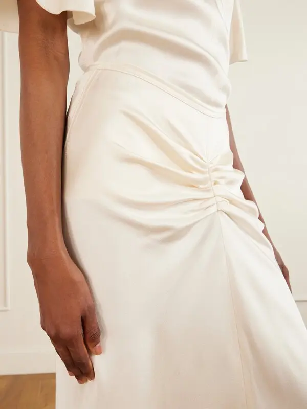 Victoria Beckham Bela Ruched Satin Midi Skirt