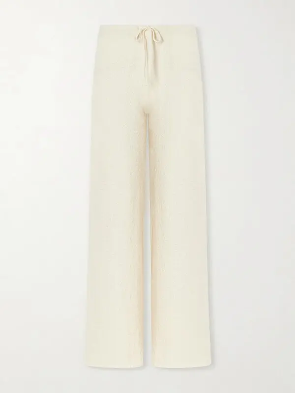 Suzie Kondi Calla Cotton-bouclé Flared Trousers - Neutrals
