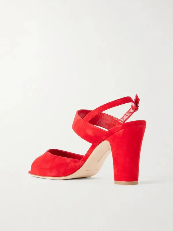 Manolo Blahnik Khiko Suede Block Heel Sandals - Red