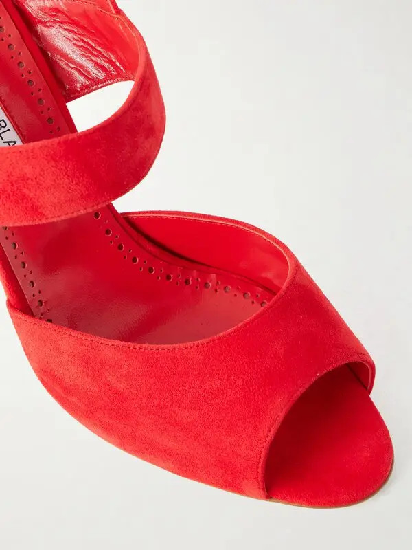 Manolo Blahnik Khiko Suede Block Heel Sandals - Red