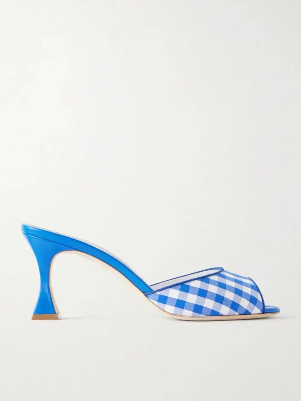 Manolo Blahnik Jadara 70 Checked Woven Mules - Blue