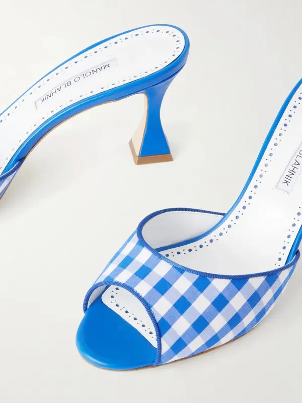 Manolo Blahnik Jadara 70 Checked Woven Mules - Blue
