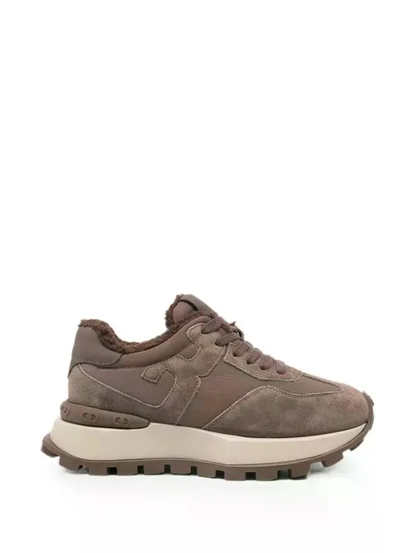 SERGIO MORETTI FIRENZE Shearling-lined Panelled Sneakers - Brown