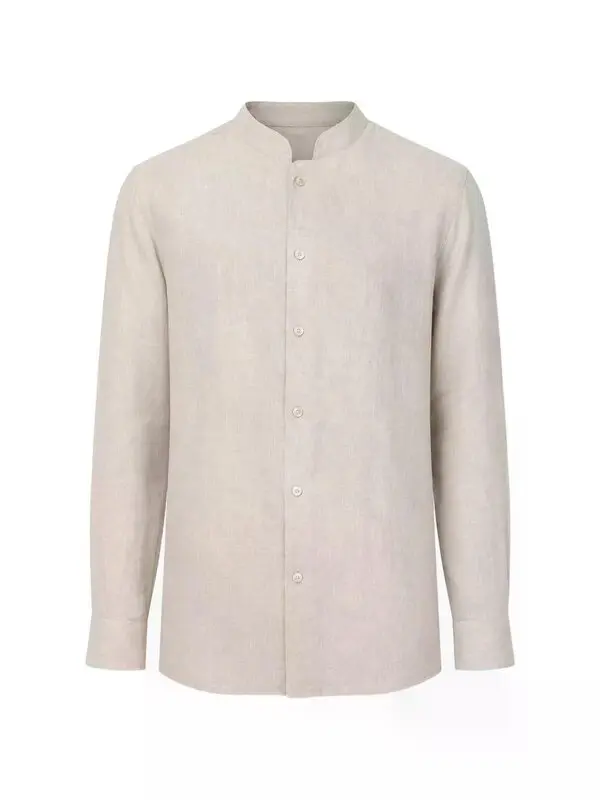 Eleventy Linen Stand-up Collar Shirt - Neutrals