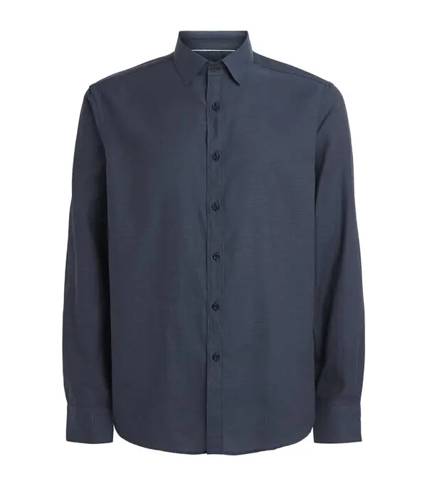 Canali Cotton Herringbone Shirt - Navy