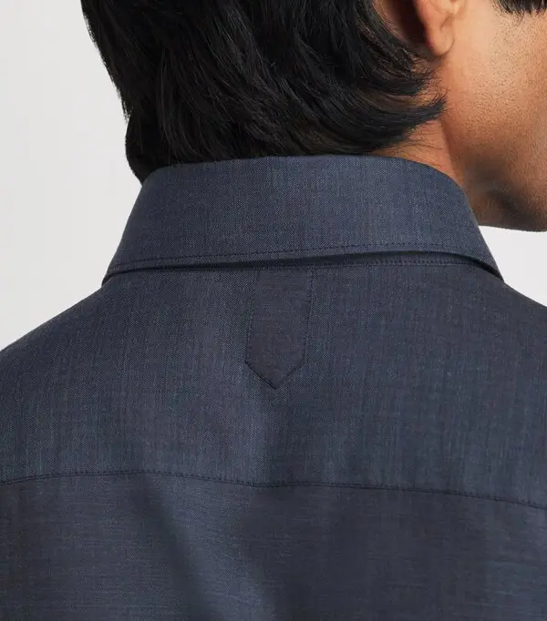 Canali Cotton Herringbone Shirt - Navy