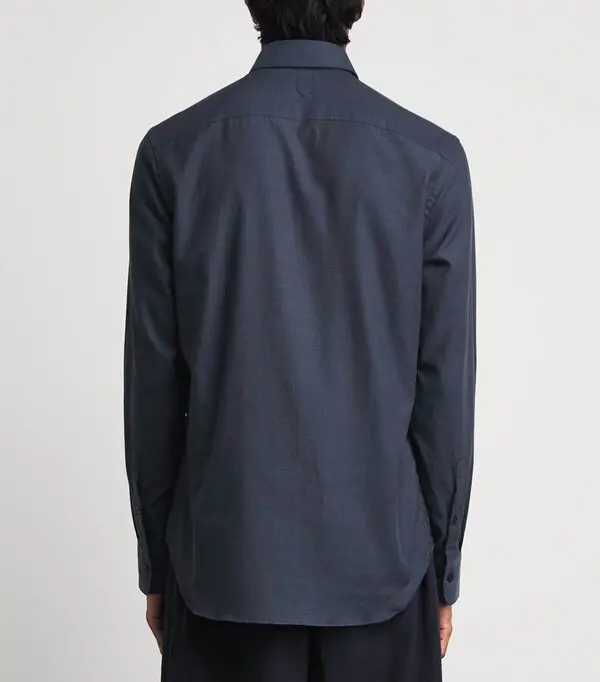 Canali Cotton Herringbone Shirt - Navy
