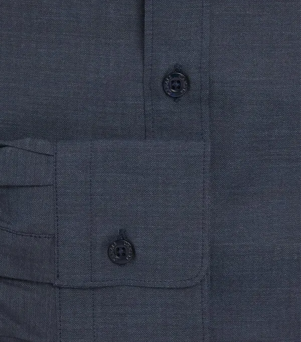 Canali Cotton Herringbone Shirt - Navy