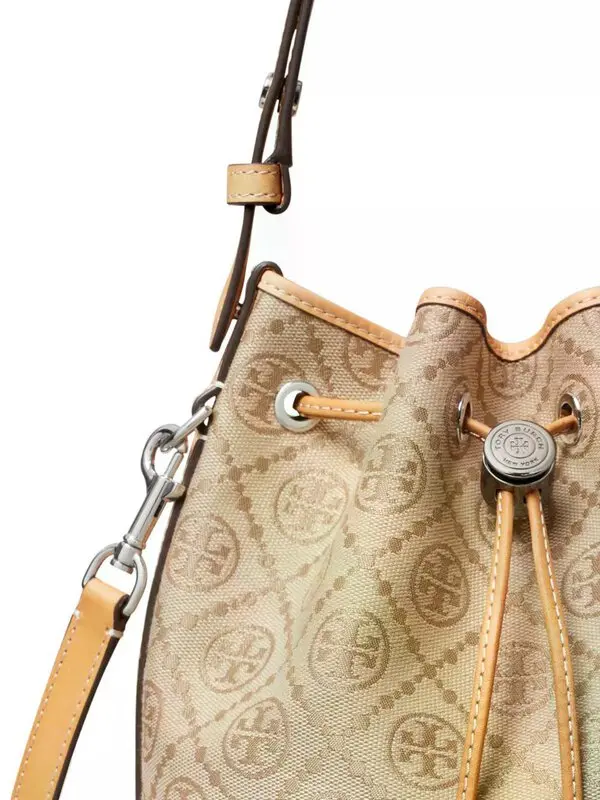 Tory Burch T Monogram Jacquard Bucket Bag With Leather Trim