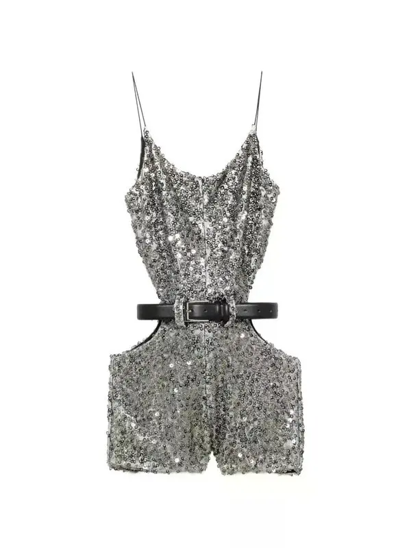 VESTIAIRE D'UN OISEAU LIBRE Sequin Embellished Cut-out Jumpsuit - Silver